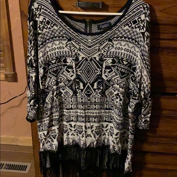 Papillon Blanc | Tops | Papillon Knit Top With Fringe | Poshmark